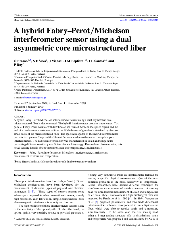 (PDF) A hybrid Fabry–Perot/Michelson interferometer sensor using a dual ...