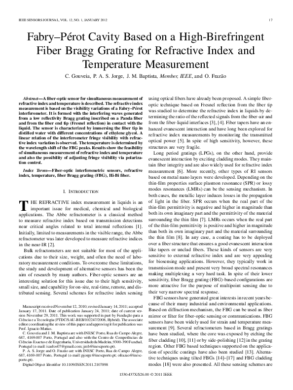 (PDF) Fabry–Pérot Cavity Based on a High-Birefringent Fiber Bragg Grating for Refractive Index ...
