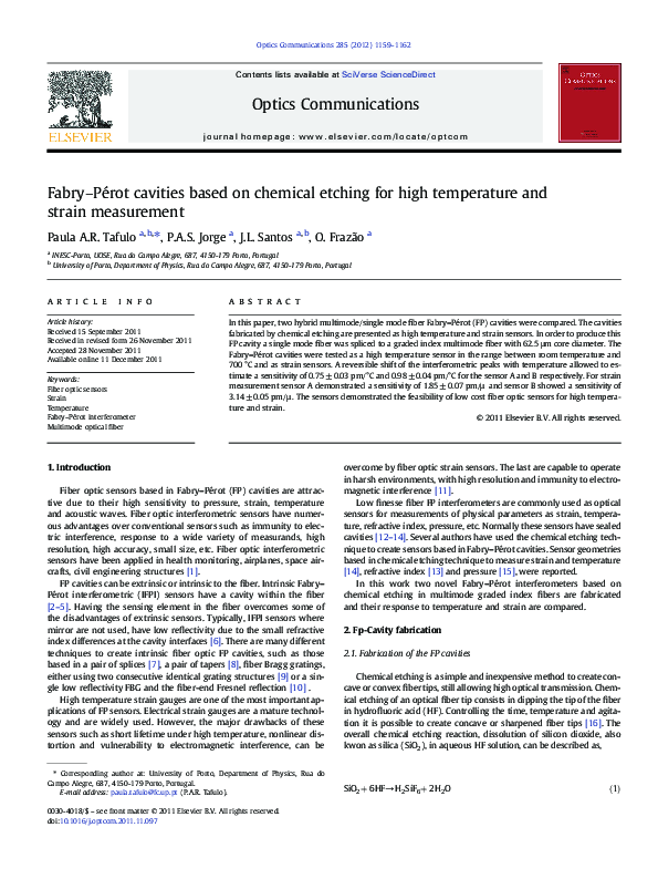 (PDF) Fabry–Pérot cavities based on chemical etching for high temperature and strain measurement