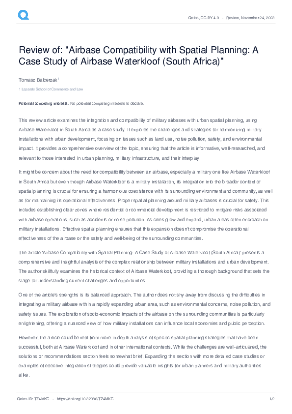 (PDF) Review of: "Airbase Compatibility with Spatial Planning: A Case Study of Airbase ...