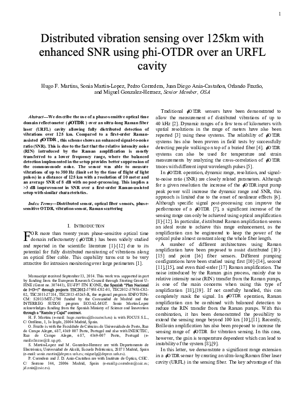 (PDF) Distributed Vibration Sensing Over 125 km With Enhanced SNR Using Phi-OTDR Over a URFL ...