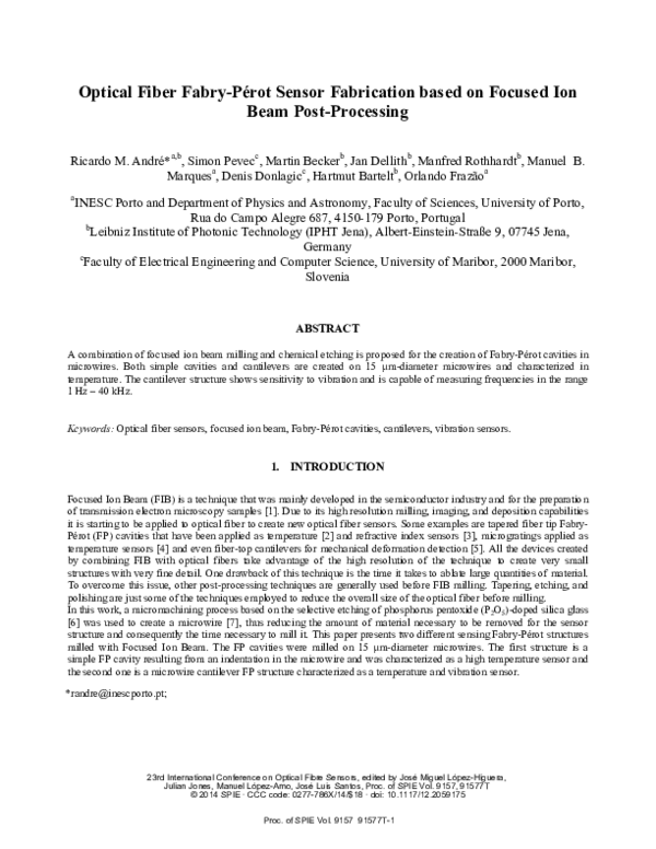 (PDF) Optical fiber Fabry-Pérot sensor fabrication based on focused ion beam post-processing