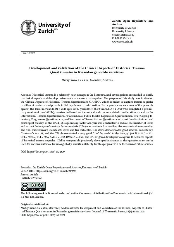 (PDF) Development and validation of the Clinical Aspects of Historical ...