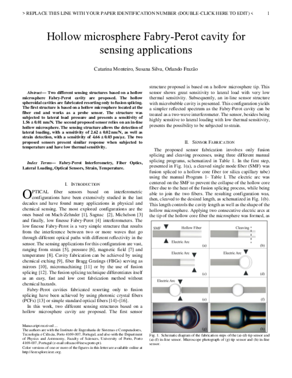 (PDF) Hollow Microsphere Fabry–Perot Cavity for Sensing Applications