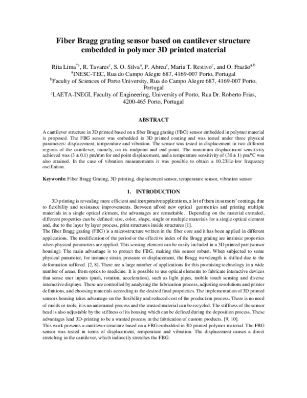 (PDF) Fiber Bragg grating sensor based on cantilever structure embedded in polymer 3D printed ...