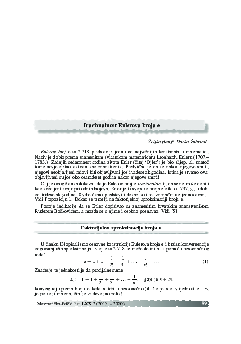 (PDF) Iracionalnost Eulerova broja e