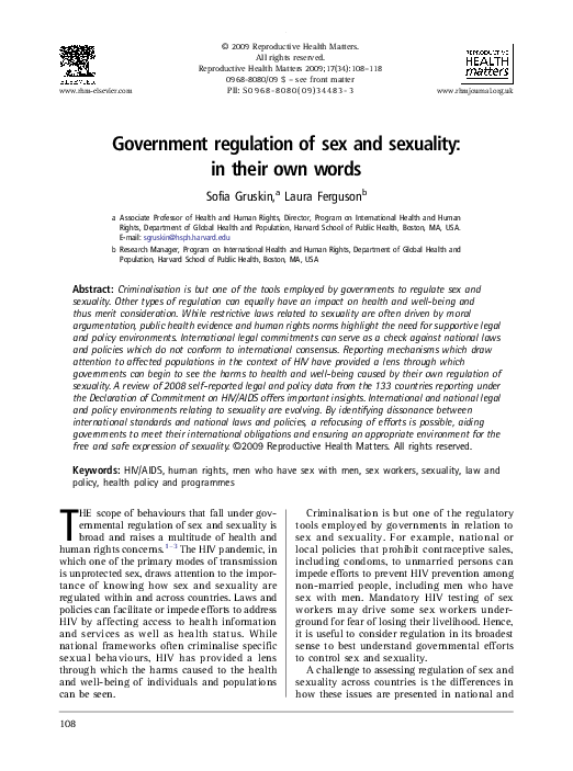 (PDF) Government Regulation of Sex and Sexuality: In Their Own Words