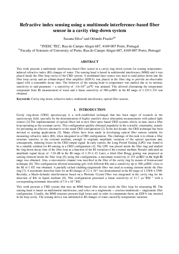 (PDF) Refractive index sensing using a multimode interference-based fiber sensor in a cavity ...