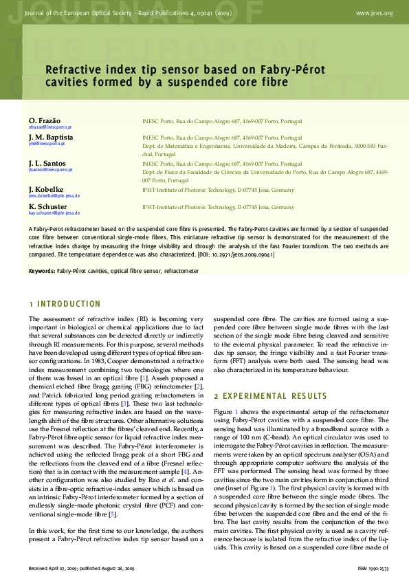 (PDF) Refractive index tip sensor based on Fabry-Perot cavities formed by a suspended core fibre ...