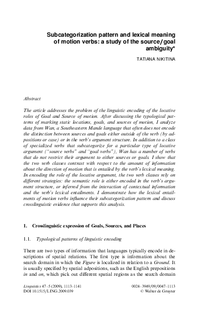 (PDF) Subcategorization pattern and lexical meaning of motion verbs: A study of the source/goal ...