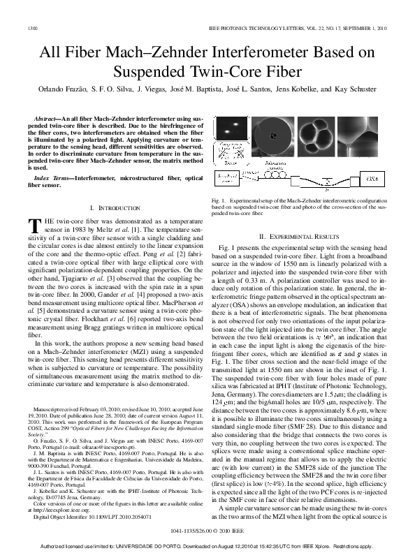 (PDF) All Fiber Mach–Zehnder Interferometer Based on Suspended Twin-Core Fiber