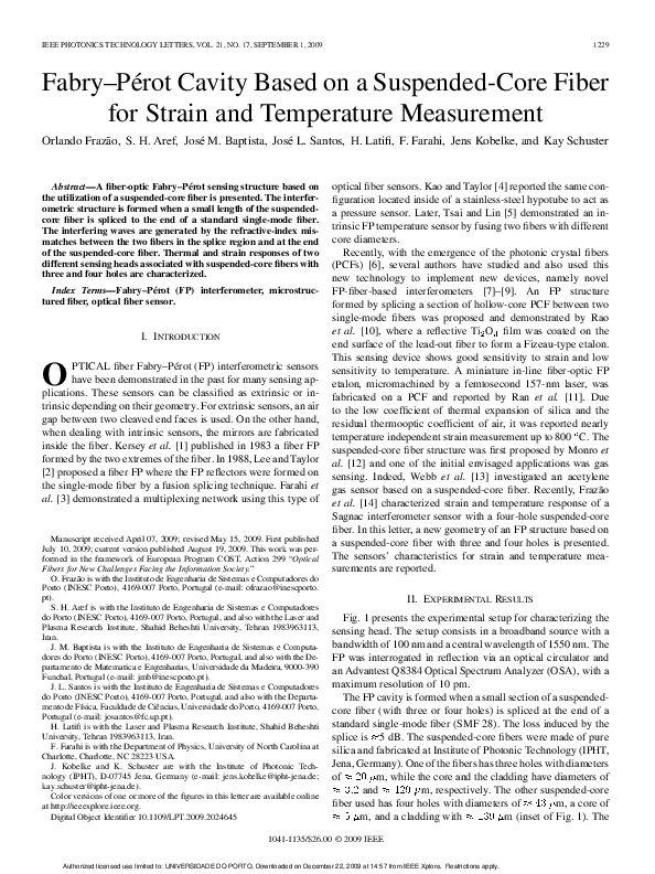 (PDF) Fabry–PÉrot Cavity Based on a Suspended-Core Fiber for Strain and Temperature Measurement