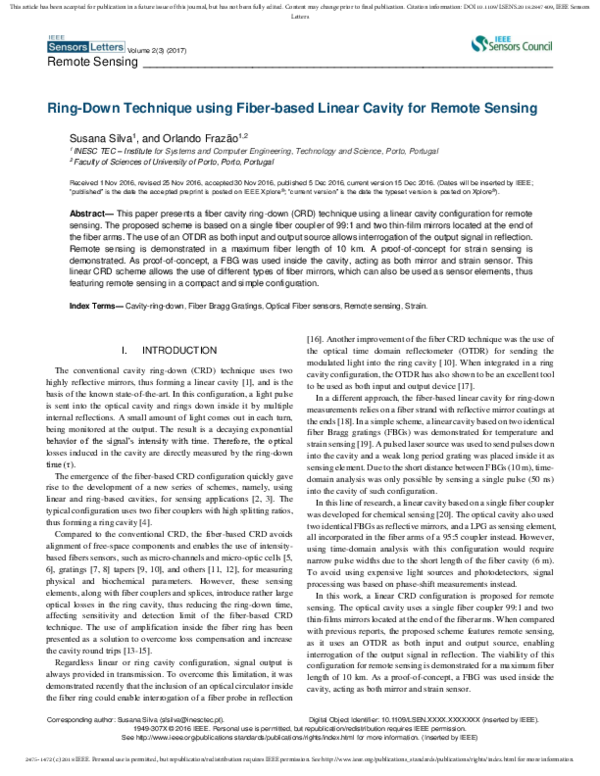 (PDF) Ring-Down Technique Using Fiber-Based Linear Cavity for Remote Sensing