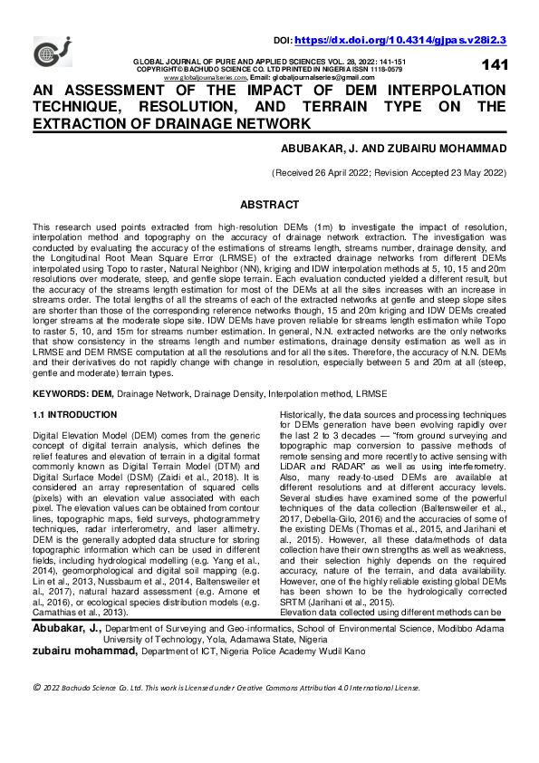 Pdf An Assessment Of The Impact Of Dem Interpolation Technique Resolution And Terrain Type 9728