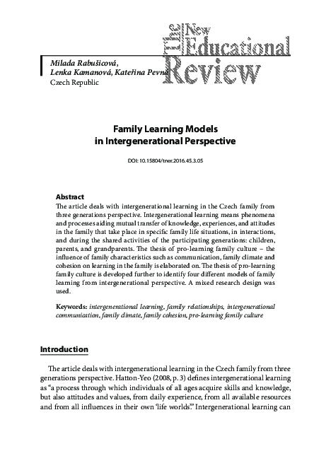 Family Learning Models in Intergenerational Perspective