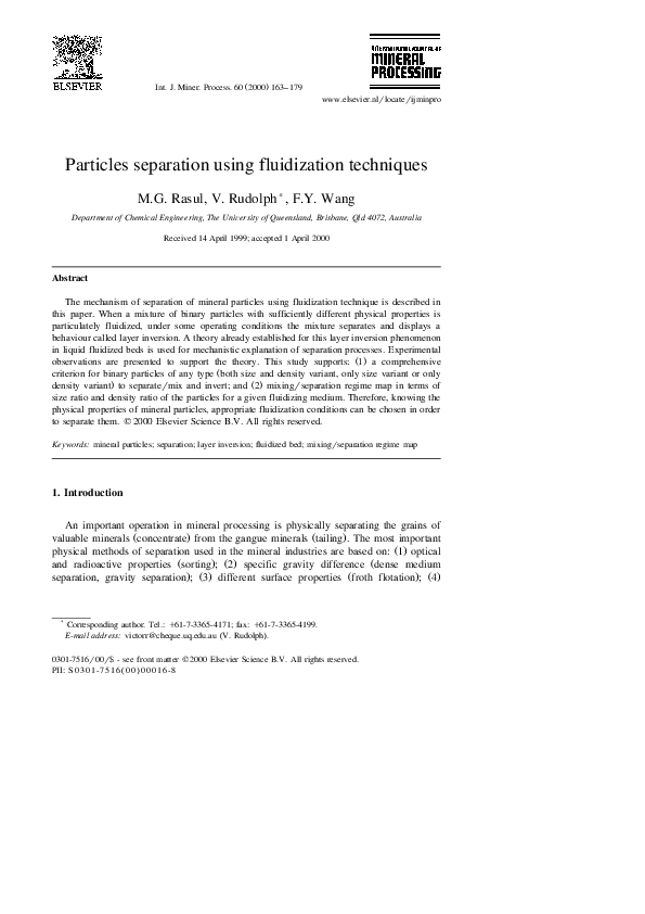 (PDF) Particles separation using fluidization techniques