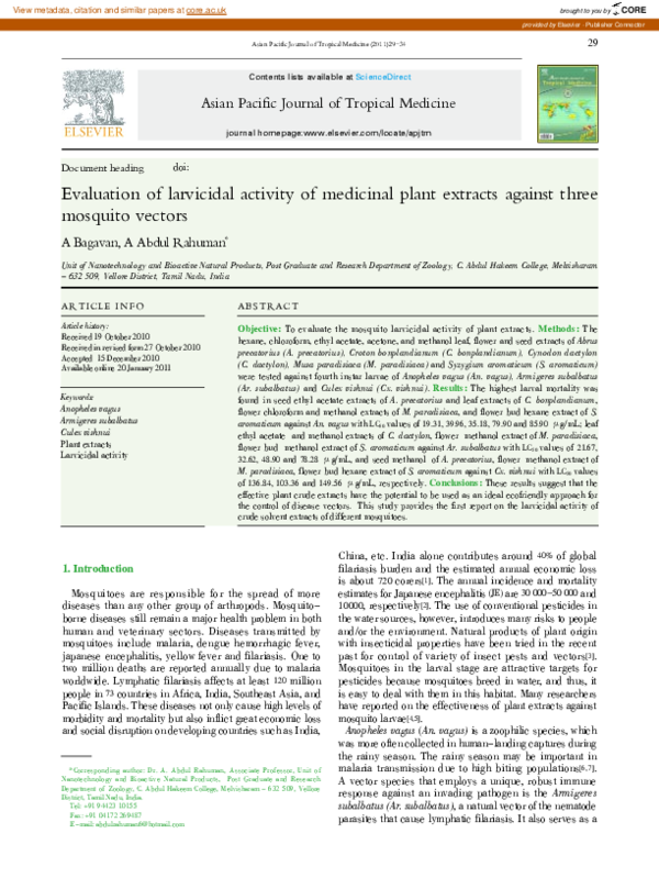 (PDF) Evaluation of larvicidal activity of medicinal plant extracts ...