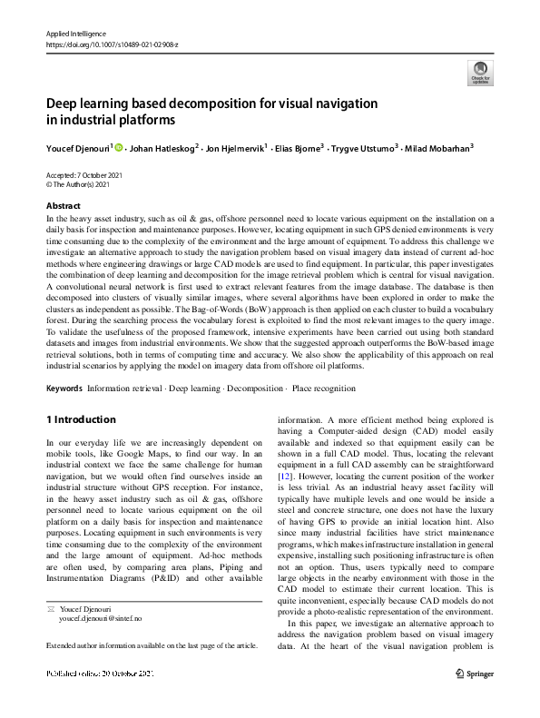 (PDF) Deep learning based decomposition for visual navigation in industrial platforms