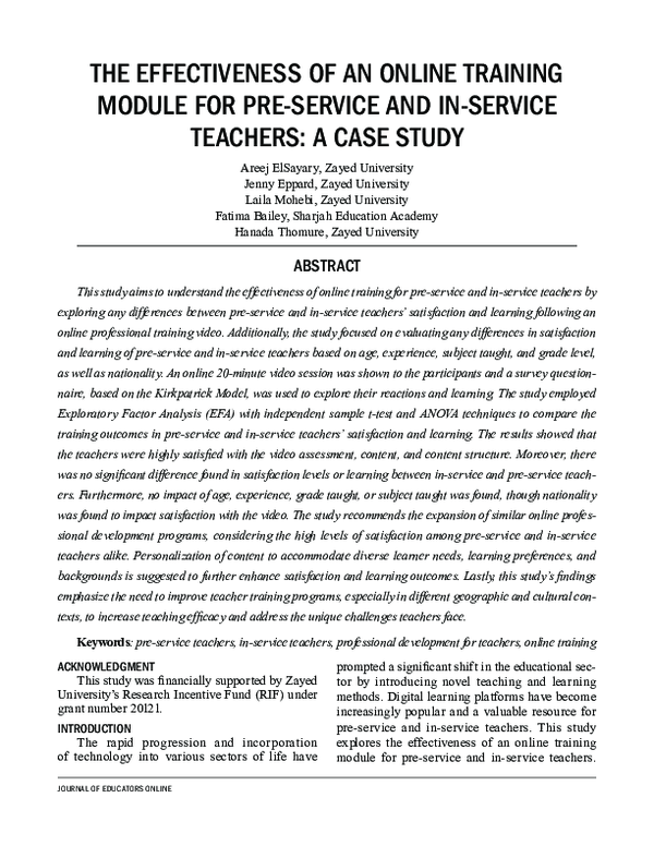(PDF) THE EFFECTIVENESS OF AN ONLINE TRAINING MODULE FOR PRE-SERVICE ...