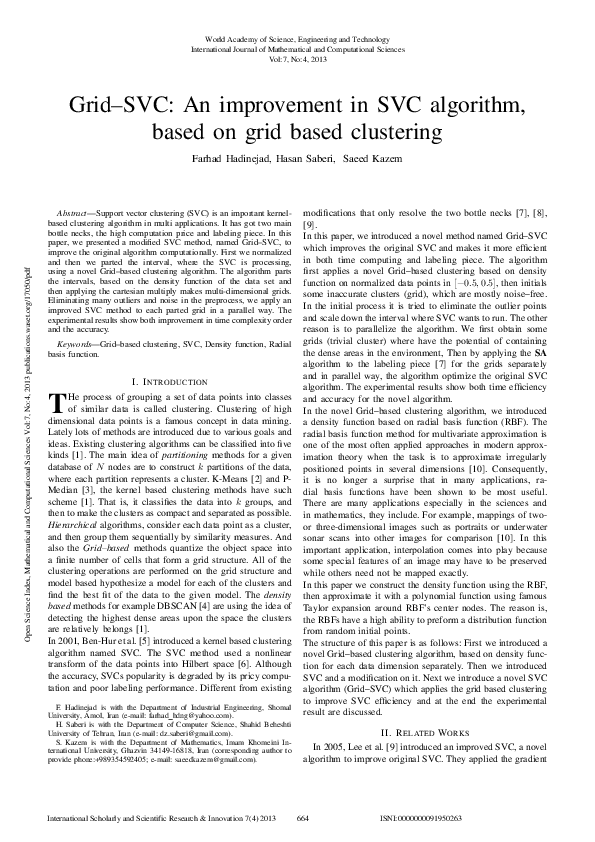 (PDF) Grid–SVC: An Improvement in SVC Algorithm, Based On Grid Based Clustering
