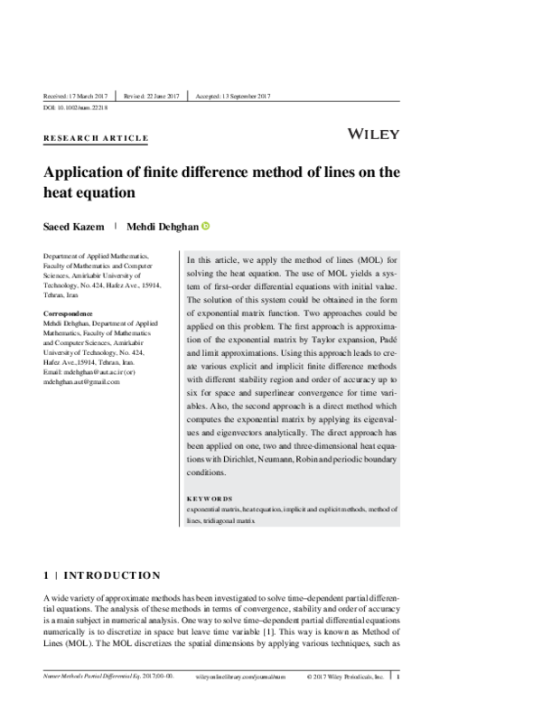 (PDF) Finite Difference Method of Lines for Solving Heat Equation