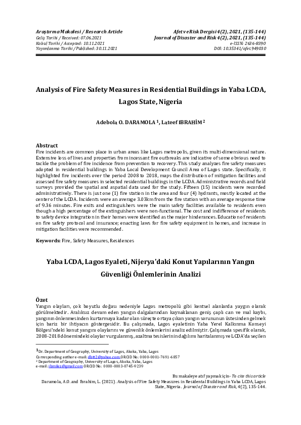 (PDF) Analysis of Fire Safety Measures in Residential Buildings in Yaba ...