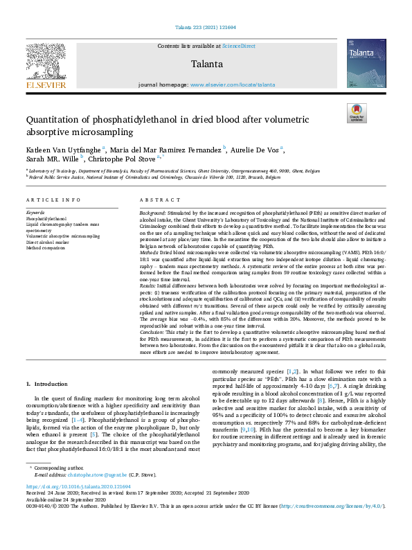 (PDF) Quantitation of phosphatidylethanol in dried blood after ...