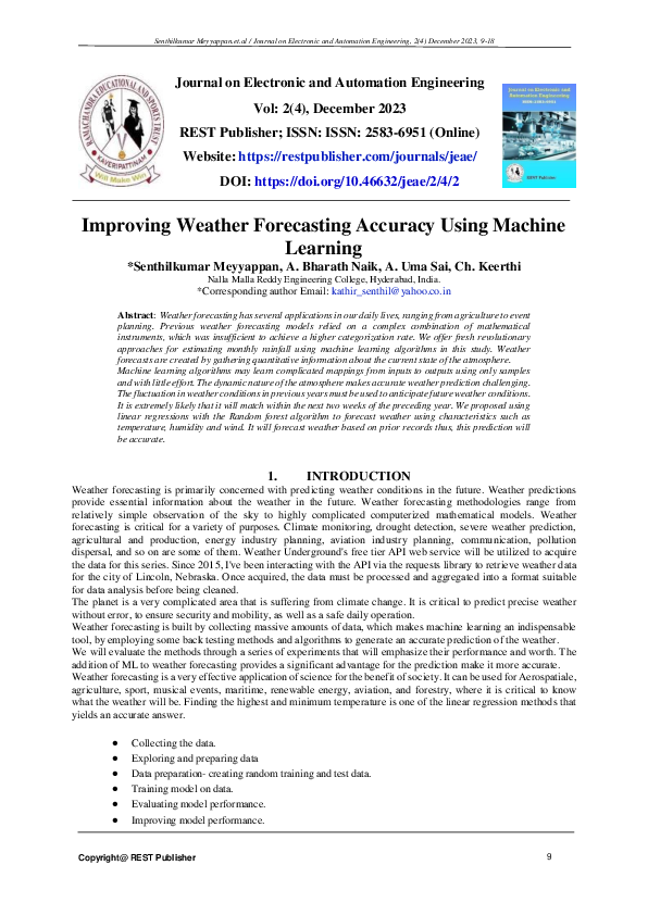 (PDF) Improving Weather Forecasting Accuracy Using Machine Learning