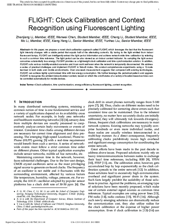 (PDF) FLIGHT: Clock Calibration and Context Recognition Using Fluorescent Lighting