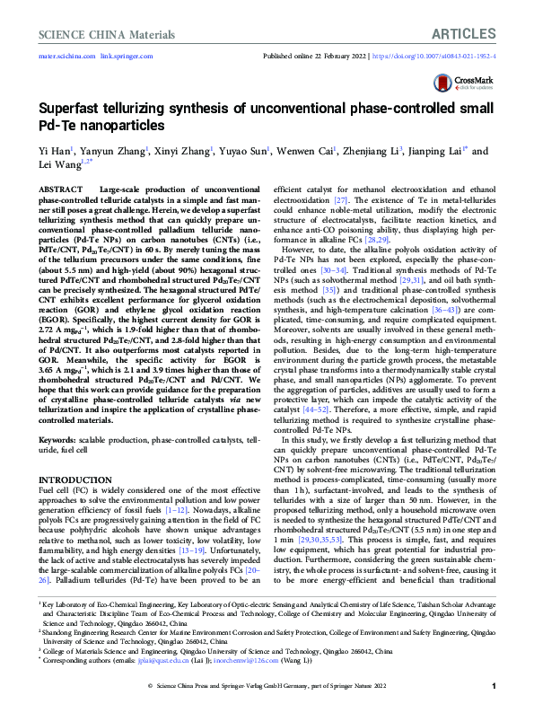 (PDF) Superfast tellurizing synthesis of unconventional phase ...