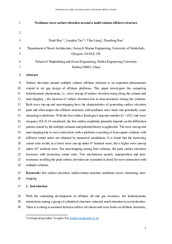 (PDF) Nonlinear wave surface elevation around a multi-column offshore ...