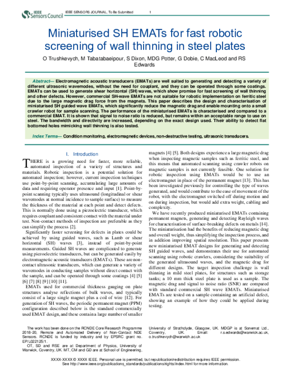 (PDF) Miniaturised SH EMATs for Fast Robotic Screening of Wall Thinning ...