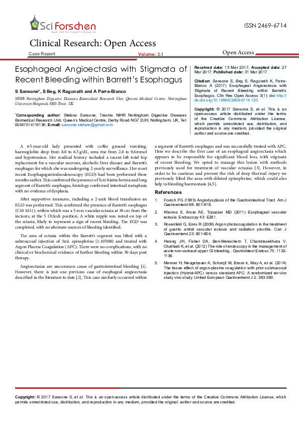 (PDF) Esophageal Angioectasia with Stigmata of Recent Bleeding within ...