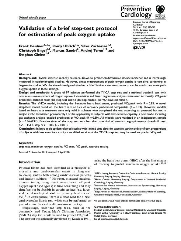 (PDF) Validation of a brief step-test protocol for estimation of peak ...
