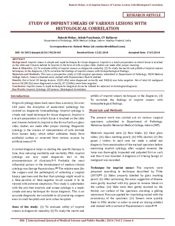 (PDF) Smears of Various Lesions with Histological Correlation