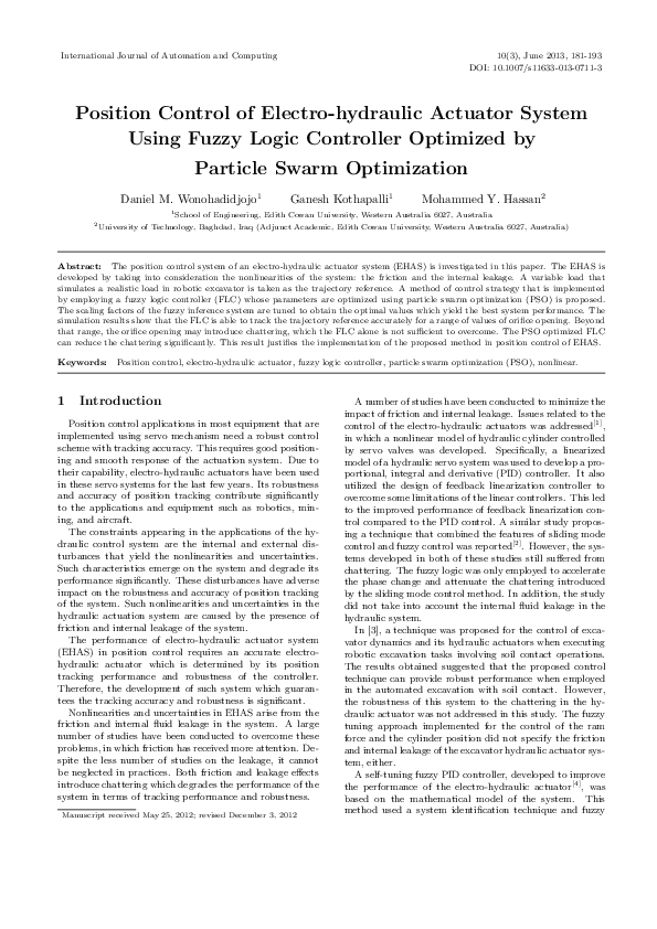 (PDF) Optimized Fuzzy Control for Electro-Hydraulic Actuators