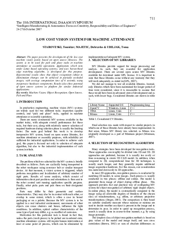 (PDF) Low Cost Vision System for Machine Attendance