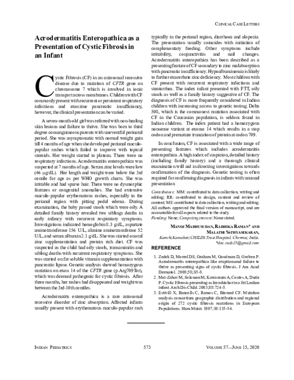 (PDF) Acrodermatitis Enteropathica as a Presentation of Cystic Fibrosis ...