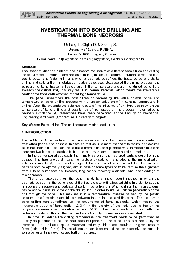 (PDF) Investigation into bone drilling and thermal bone necrosis