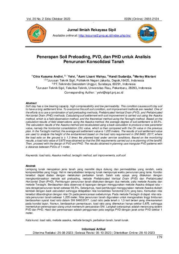 (PDF) Penerapan Soil Preloading, PVD, dan PHD untuk Analisis Penurunan Konsolidasi Tanah
