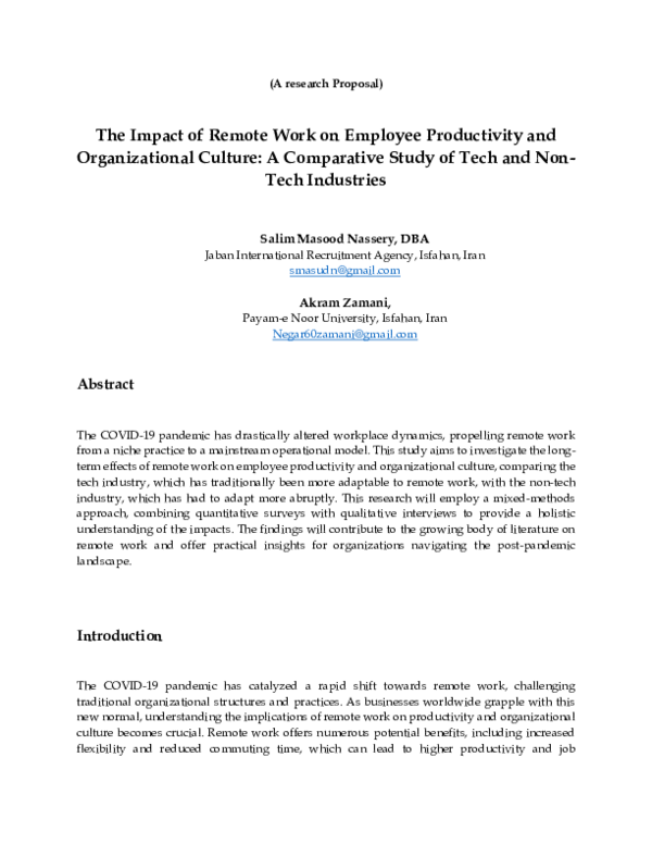 (PDF) The Impact of Remote Work on Employee Productivity and Organizational Culture: A ...