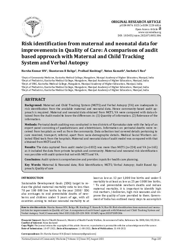 (PDF) Risk identification from maternal and neonatal data for ...