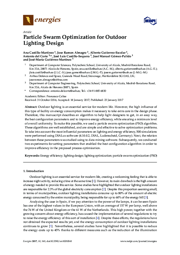 (PDF) Particle Swarm Optimization for Outdoor Lighting Design