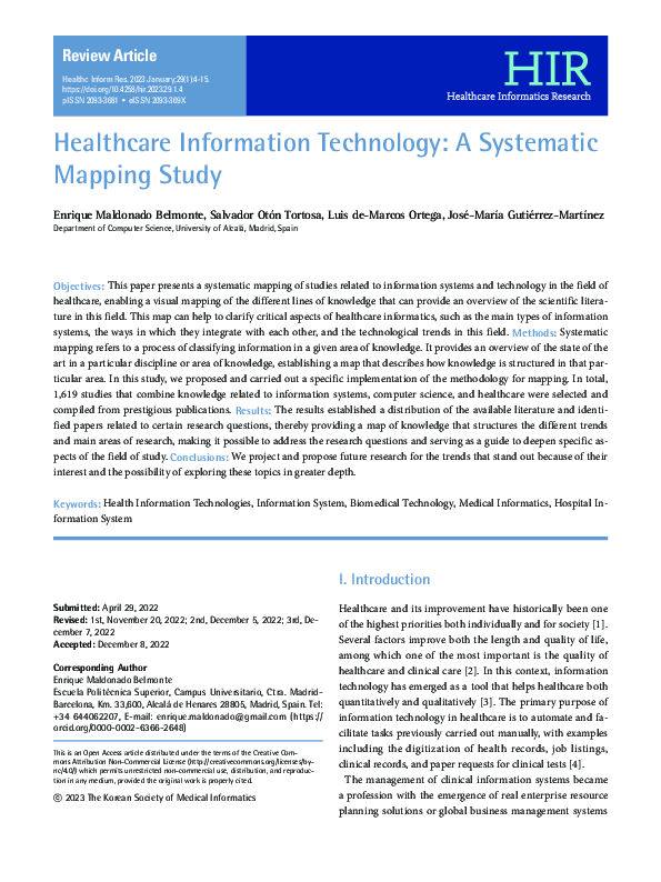 (PDF) Healthcare Information Technology: A Systematic Mapping Study