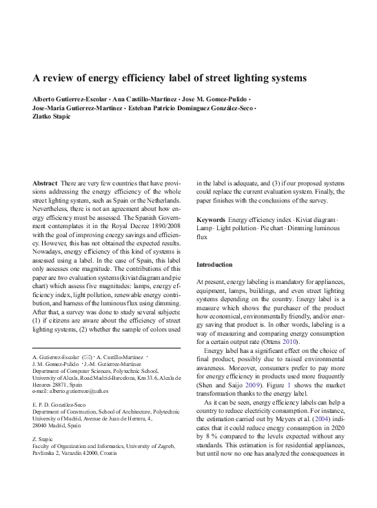 (PDF) A review of energy efficiency label of street lighting systems