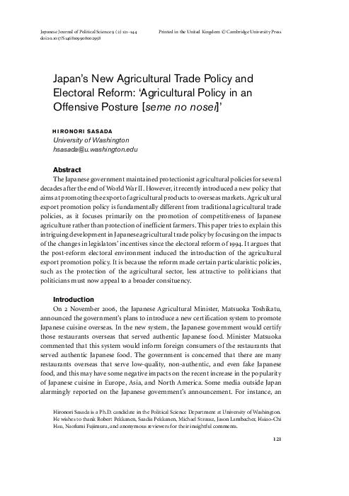 (PDF) Japan's New Agricultural Trade Policy and Electoral Reform ...