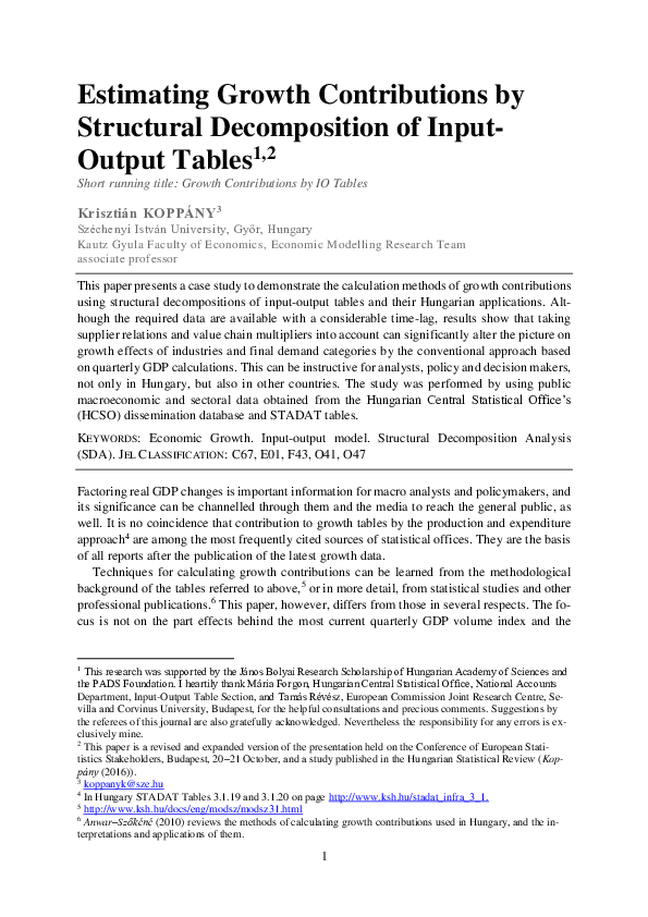 (PDF) Estimating growth contributions by structural decomposition of input-output tables