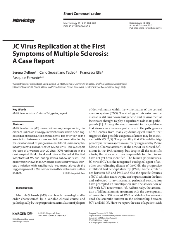 (PDF) JC Virus Replication at the First Symptoms of Multiple Sclerosis ...