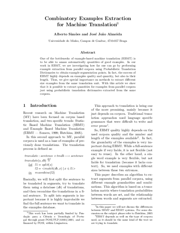 (PDF) Combinatory Examples Extraction for Machine Translation | José Lima Ferreira João ...