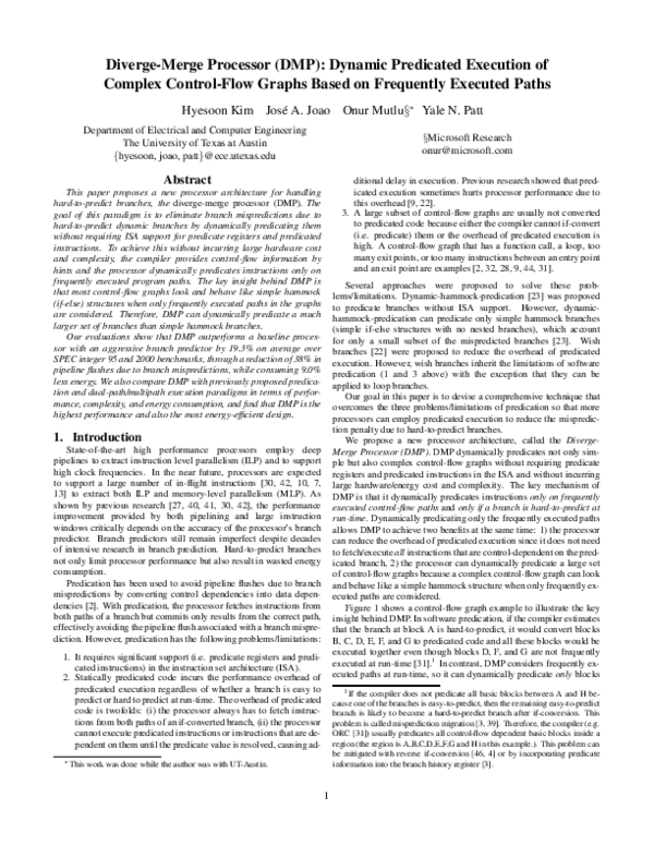 (PDF) Diverge-Merge Processor (DMP): Dynamic Predicated Execution of Complex Control-Flow Graphs ...